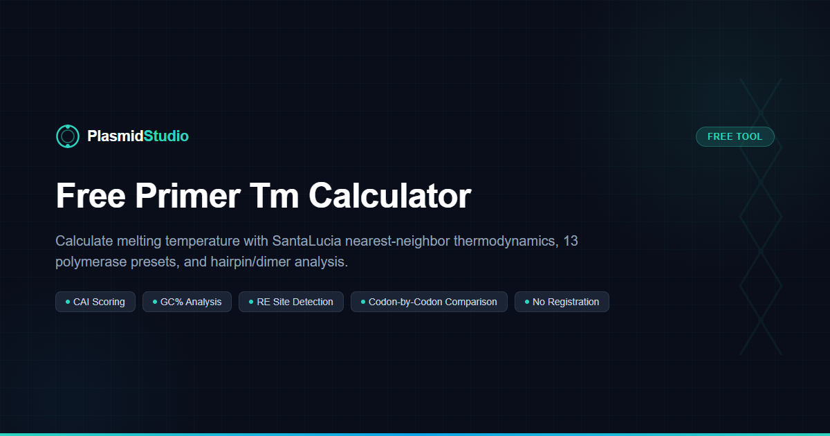 Primer Tm Calculator — Free Melting Temperature Tool | PlasmidStudio